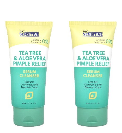 2 pieces DR SENSITIVE Tea Tree & Aloe Vera Pimple Relief Serum Cleanser ...